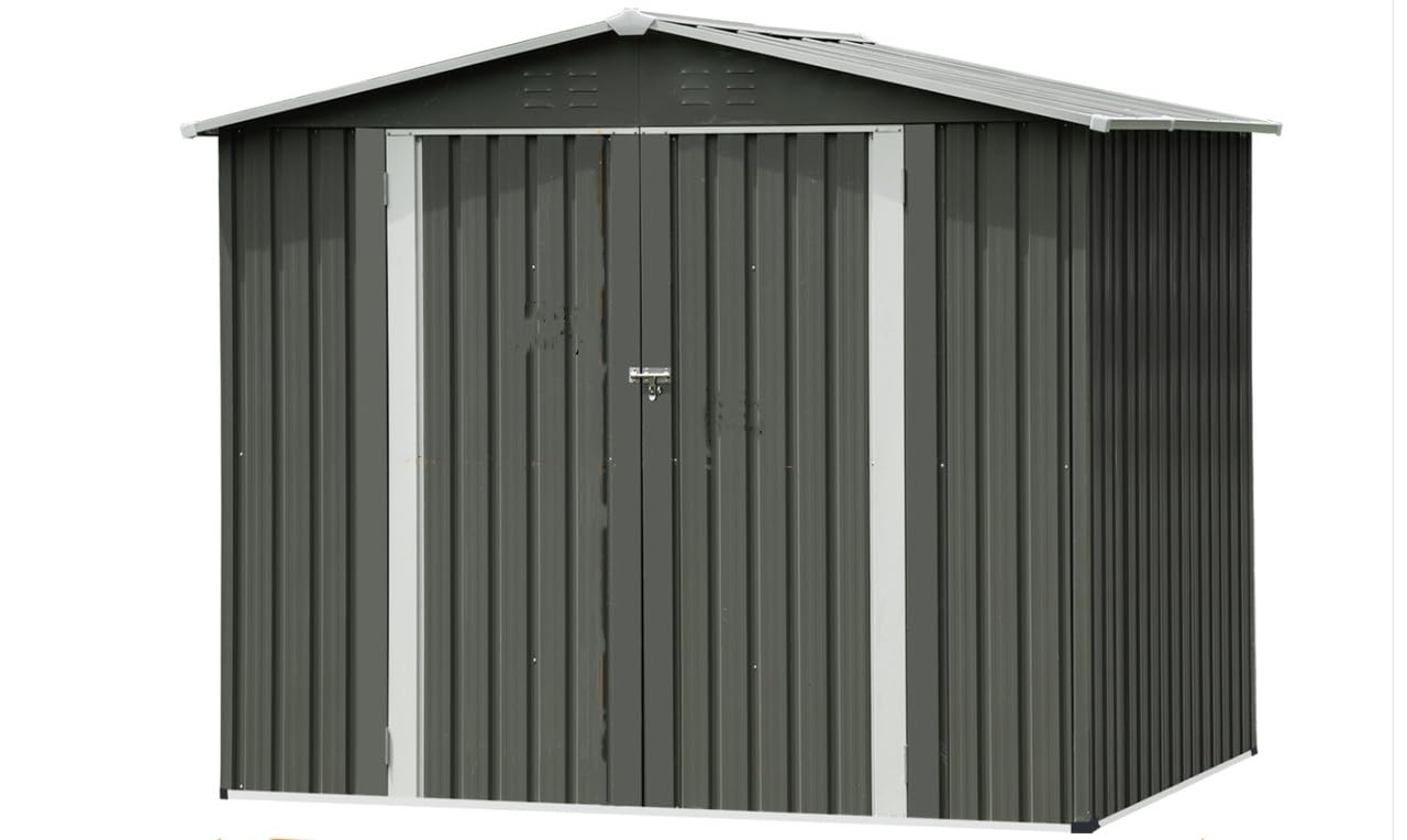 Storage Shed, Outdoor Storage Shed 8 x 6 FT Lockable Metal Garden Shed Steel Anti Storage House with Shutter Vents Single Lockable Door for Garden Shed House, Gray