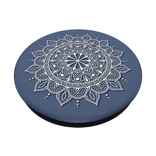 White Henna Mandala Floral Lace On Navy Blue Phone Popper PopSockets Swappable PopGrip