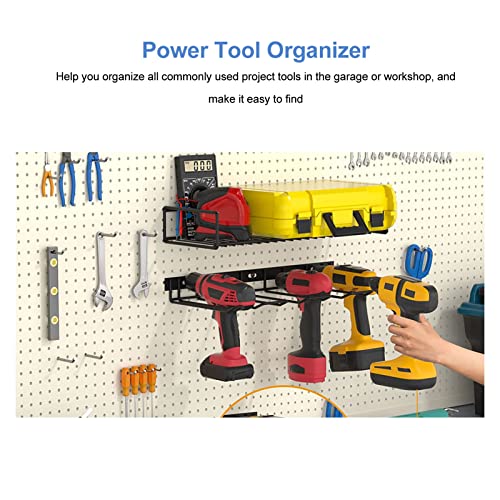 Power Tool Organizer, Garage Tool Storage Rack Wall Mount Heavy Duty Metal Tool Shelf Space Saving Drill Holder Can Hold 4 Power Drill Tools for Home, Garage, Workshop