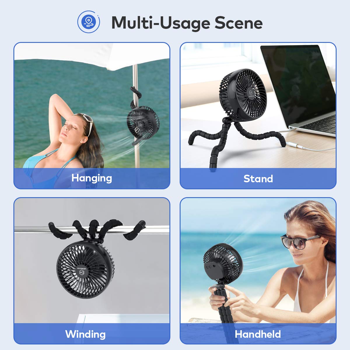 LEMOISTAR Portable Osillating Standing and Wall Mounted Fan with Remote Control, 8 Inch Foldable Table Fan, 10000mAh Rechargebale Battery Operated, 4 Speed, Timer Desk Fan for Camping Travel Office