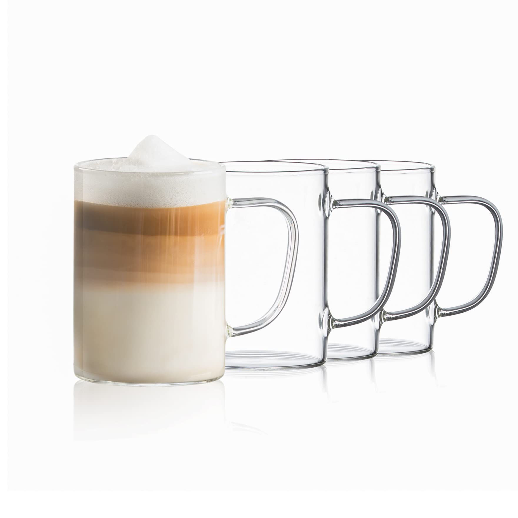 Red Rocks Espresso Cups β Set of 4 Espresso Glass Cups with Handles β 4oz Clear Coffee Cups β Clear Glass Coffee Mugs for Hot Beverages, Espresso, Tea β Lead-Free Borosilicate Glass Cups Set