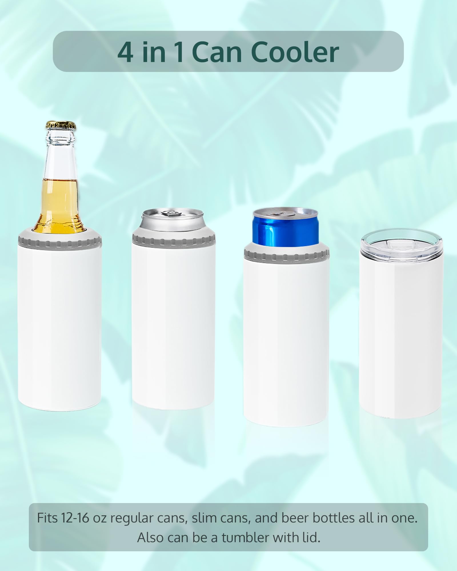 OFFNOVA 16oz Sublimation Can Cooler, 4-in-1 Sublimation Blanks Can Insulated White Stainless Steel Skinny Sublimation Tumbler, Beer Can Cooler