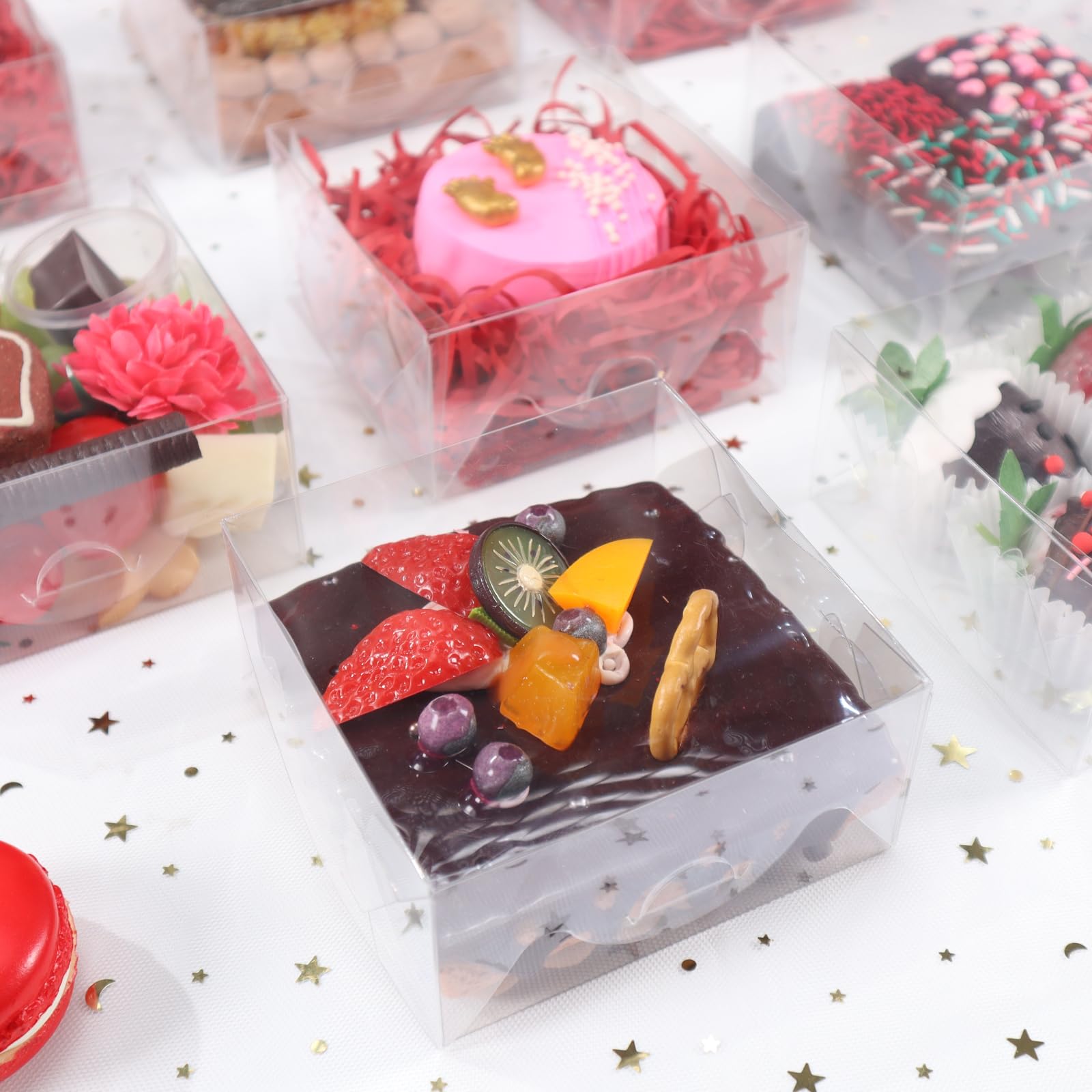 TEMLQPACK 20pcs 4x4x2 Inch Bakery Boxes with Window Cookies Boxes Soap Box Chocolate Truffle boxes Macaron Boxes Gift Treat Boxes for Cake Browine pastries, Dount or gifts goodies Party Favor