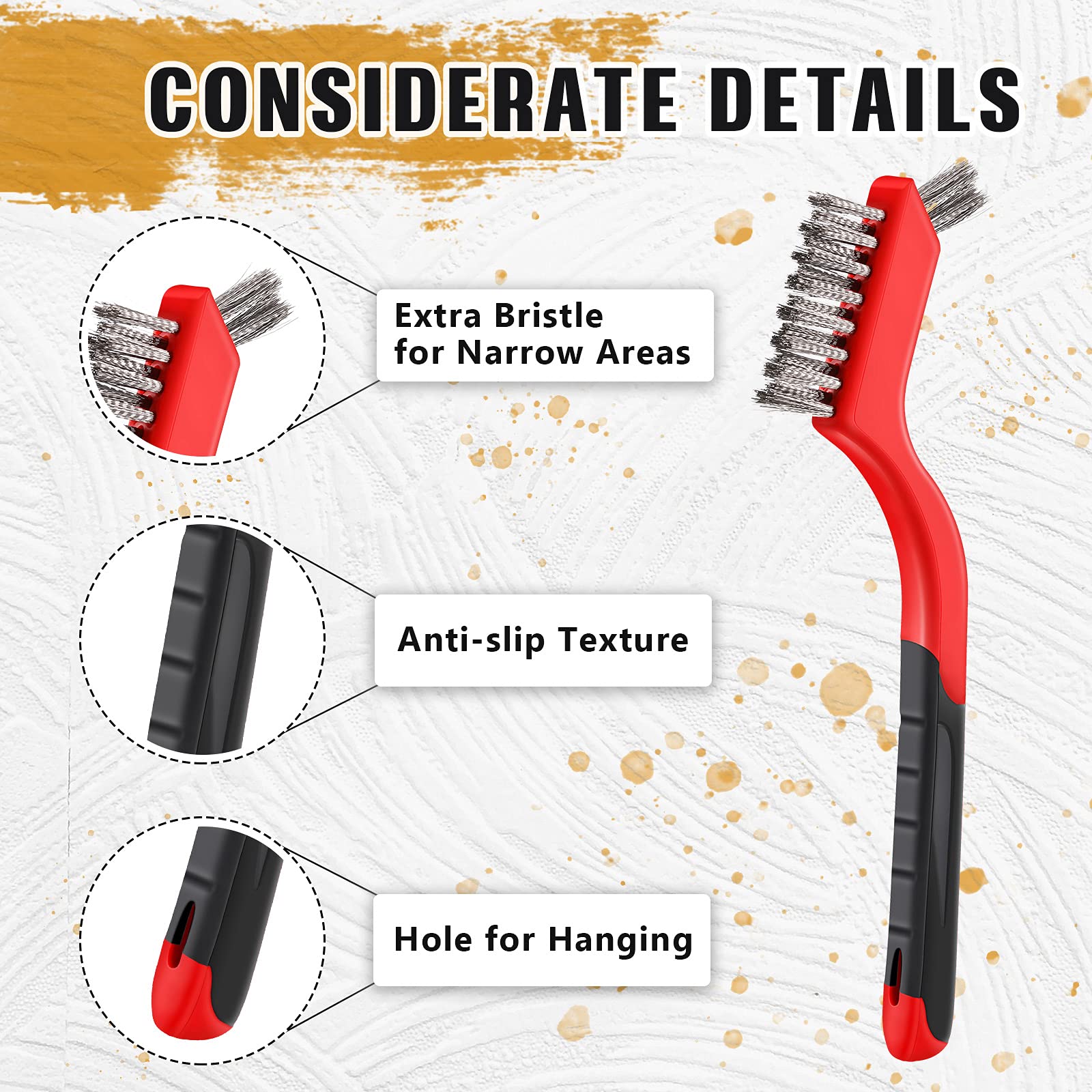 Patelai Wire Brush Set Stainless Steel/Brass/Nylon Bristles with Curved Handle Grip, Extra Bristles for Narrow Areas, Heavy Duty Mini Crimped Scratch Brush for Cleaning Grill (Classic,10 Pcs)