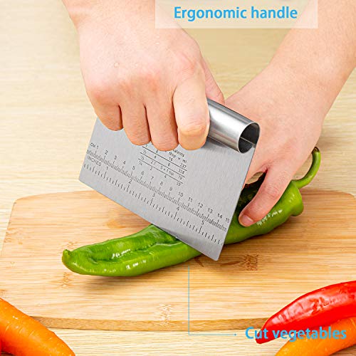 Pro Dough Pastry Scraper/Cutter/Chopper Stainless Steel Mirror Polished with Measuring Scale Multipurpose- Cake, Pizza Cutter - Pastry Bread Separator Scale Knife 2PCS