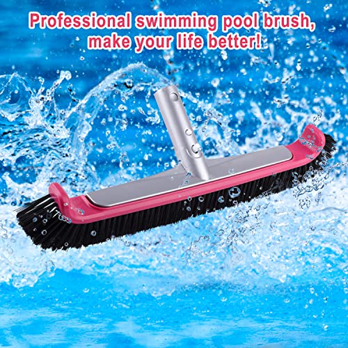 Professional Luxury Swimming Pool Wall & Tile Brush,17.5" Curved Edge Heavy Duty Polished Aluminum Back Head Designed for Cleans Walls, Tiles & Floors, Premium Nylon Bristles with EZ Clips (Ruby red)