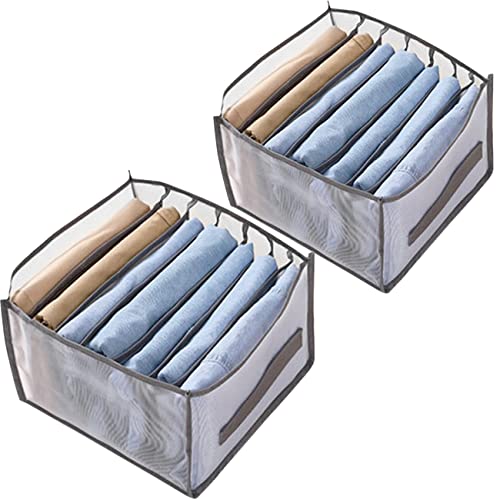 VIOSHOP 2 PCS Extra Large Wardrobe Clothes Organizer 7 Grids Closet Organizer Clothes Drawer Organizers for Clothing, Clothes Organizer for Folded Clothes Closet Storage for Jeans Pants Shirts (Gray)