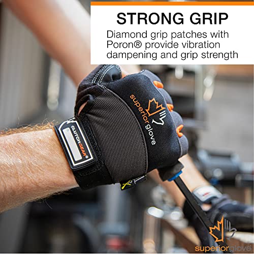 Superior Glove Leather Half Finger Framers Gloves - 1 Pair of Large Black and Orange Work Gloves β MXFE