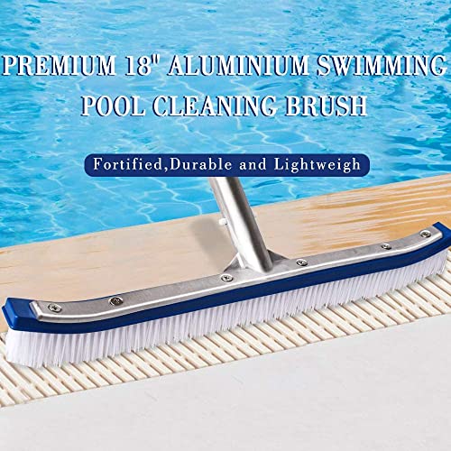 Pool Brush, 18" Pool Brushes for Cleaning Pool Walls, Premium Nylon Bristles Pool Brush Head with EZ Clip (Blue)