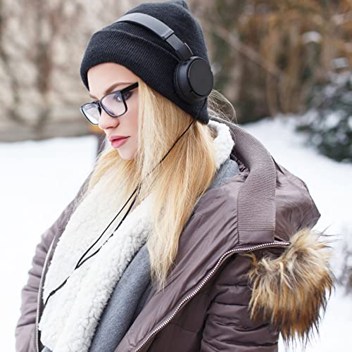 Satin Lined Beanie Silk Lined Winter Hats for Women Men Cuffed Silky Beanie Hat Soft Warm Ski Beanies Skull Cap Black