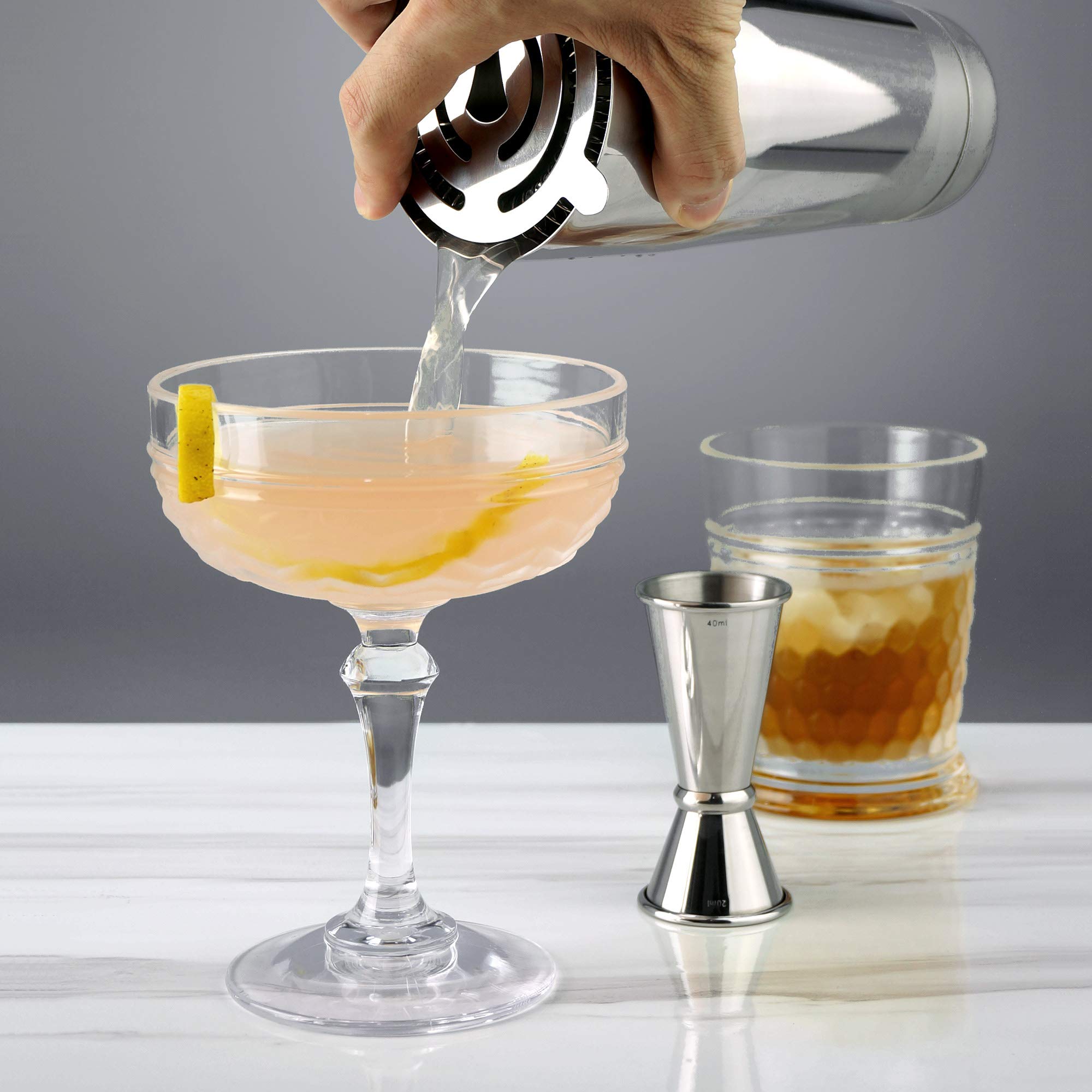 PG Boston Cocktail Kit - 4PC Premium Stainless Steel Shaker Set - 30oz Gloss Finish β2-Piece Shaker with Cocktail Strainer and Double Jigger