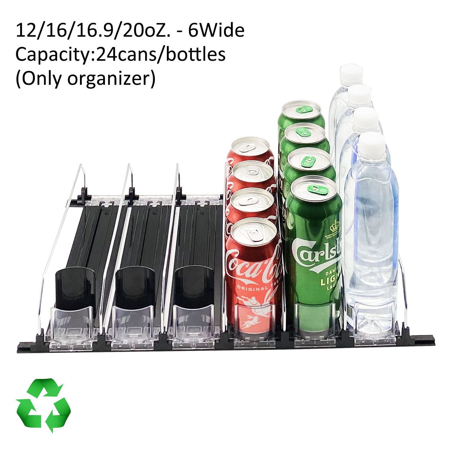 NagTour Drink Organizer for Fridge - Soda Dispenser Display with Smooth and Fast Pusher Glide Width Adjustable (6, 31CM)