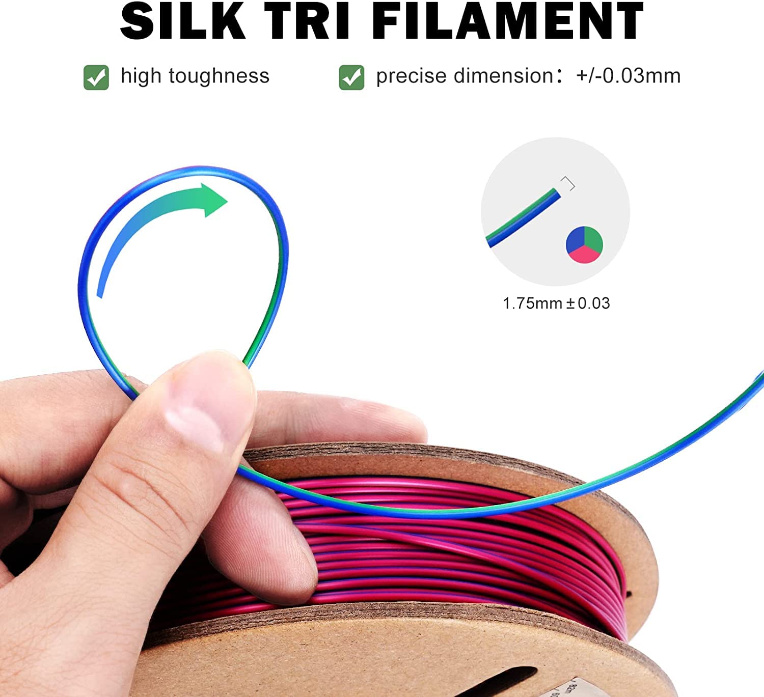 Silk PLA Filament 1.75mm for 3D Printer -ERYONE Silk Dual/tri Color Shiny PLA Dimensional Accuracy +/- 0.03 mm 3D Printing Filament 250g*4 Spools