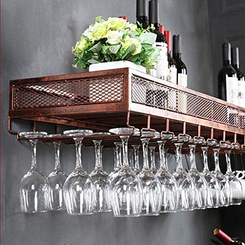 Wine Bottle Rack Wall Mounted Metal Wine Glass Holder Bar Hanging Wall Goblets Stemware Rack, Champagne Drink Storage Racks Display Shelf (Bronze) (Size : 60×25cm(24×10inch))