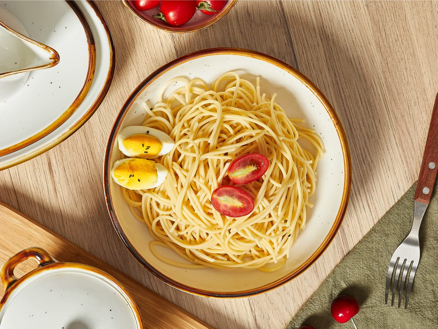 ONEMORE Pasta Bowls and Large Oval Bowls Bundle - Microwave, Oven and Dishwasher Safe - Creamy White
