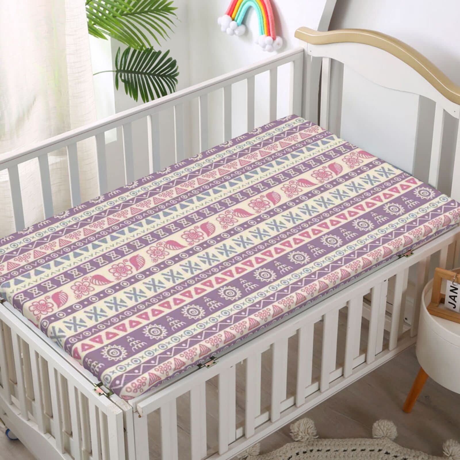 Striped Themed Fitted Crib Sheet,Standard Crib Mattress Fitted Sheet Soft and Breathable Bed Sheets-Great for Boy or Girl Room or Nursery,28β x52β,Pale Pink Mauve