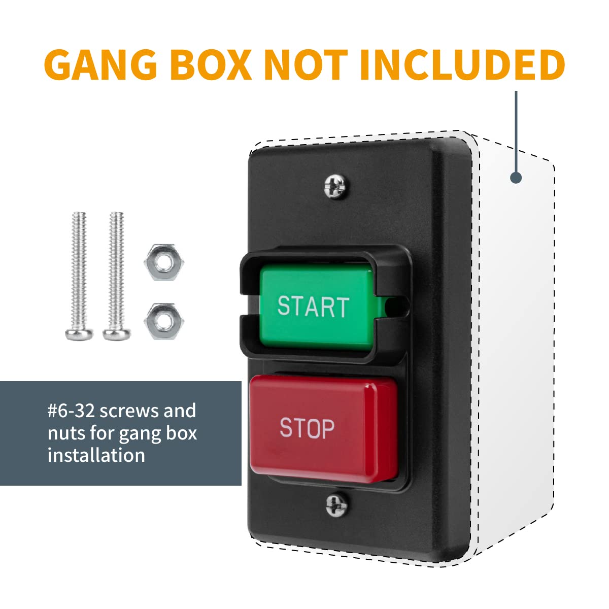POWERTEC 71652 110/220V Single Phase On/Off Switch with Screws for Gang Box Installation, fits Table Saw, Router Table, Drill Press, Bench Saw, Band Saw