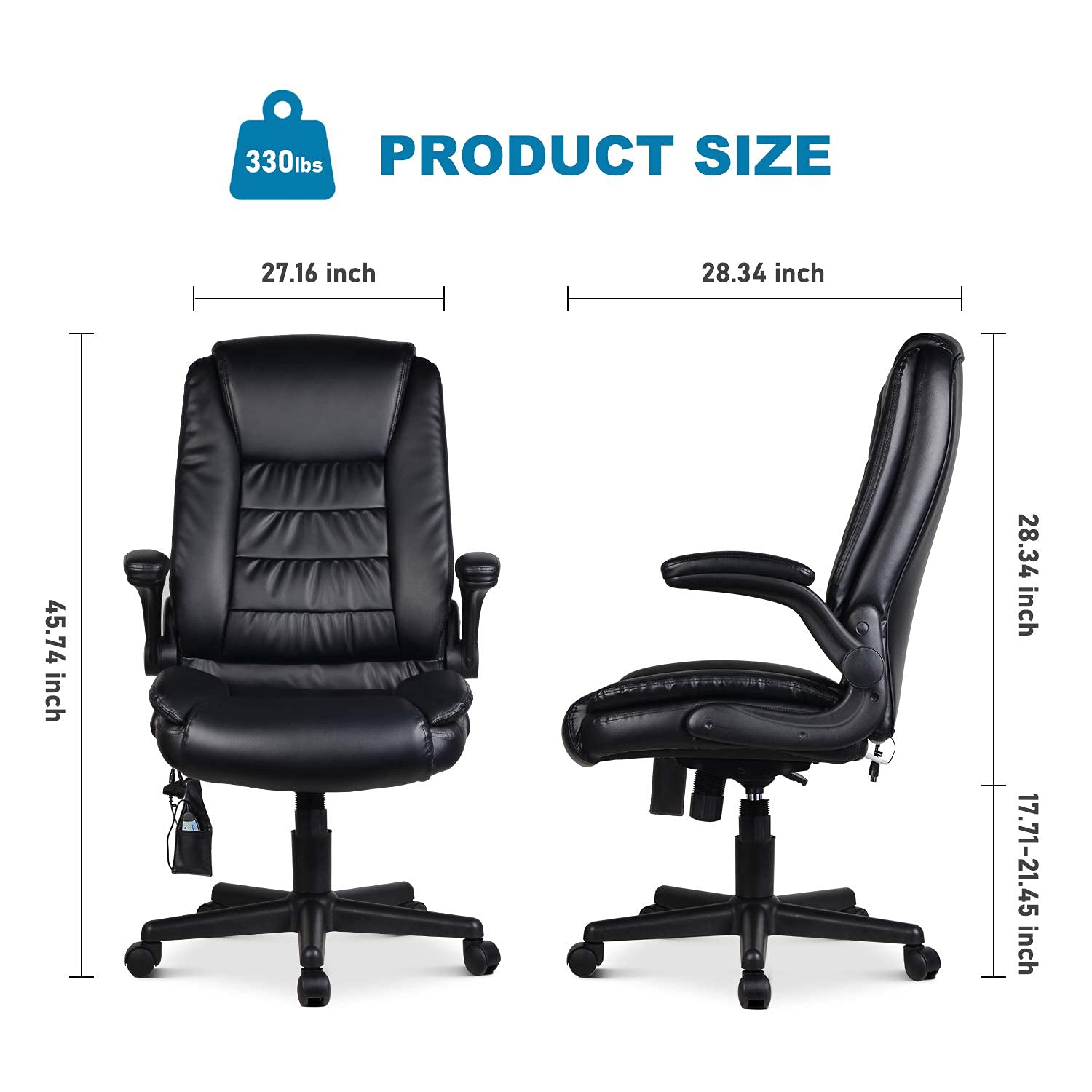 LENTIA Massage Office Chair High Back Executive Chair Ergonomic Leather Computer Desk Chair with 6 Vibrating Point, Black (27.16" W × 28.34" D × 41.73-45.74" H)