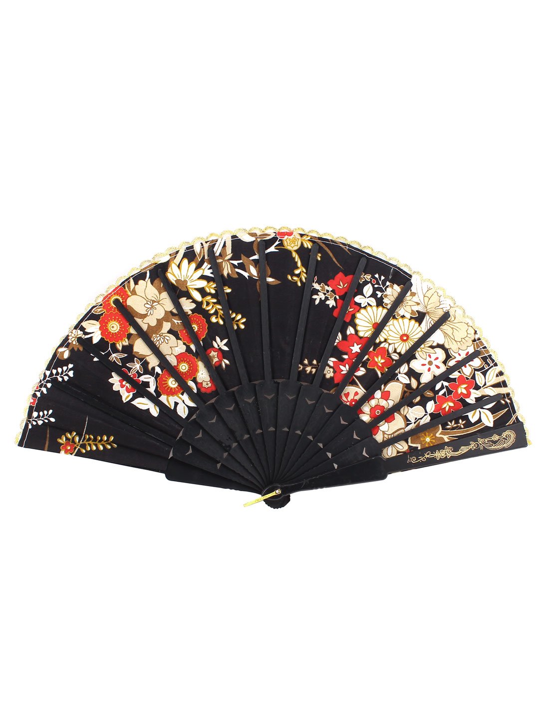 Qtqgoitem Blossom Pattern Ladies Dancing Show Folding Hand Fan Khaki Black (model: e7e 86c 4b3 58e d5a)