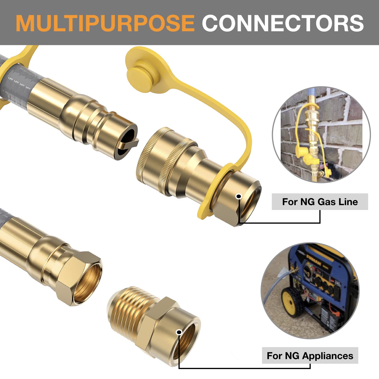 PatioGem 24FT 1/2β Natural Gas Hose, Natural Gas Conversion Kit, Flexible Gas Line Propane to Natural Gas Conversion Kit with Quick Connect Fitting for Grill, Fireplace, Heater, Burner, Generator-CSA