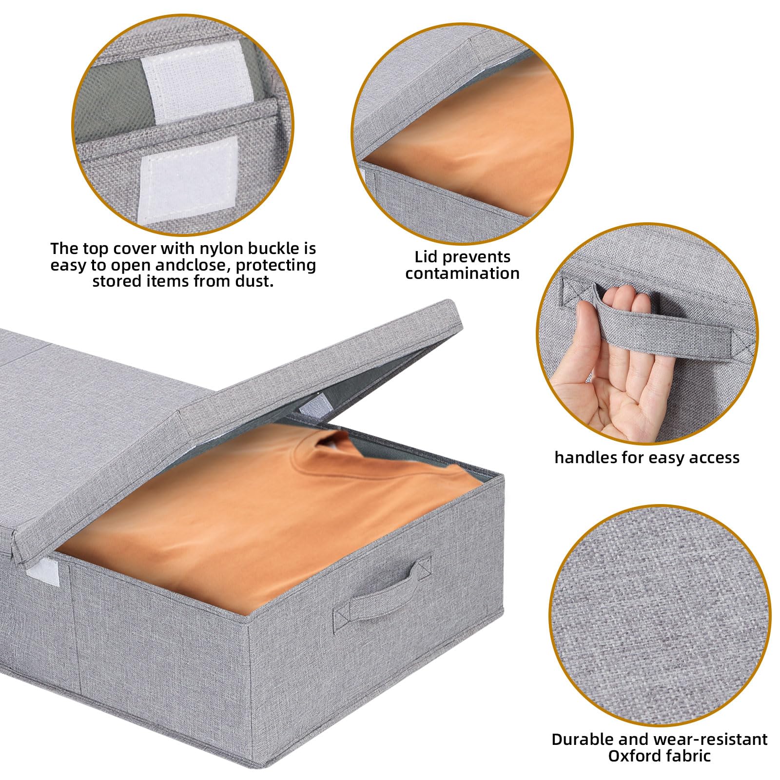 YheenLf Under Bed Storage Containers Bin with Lids Handle, Foldable Sturdy Storage Bags with Handles for Organizing Clothes, Shoes, Blankets, Pillows, Grey, 1 Pack, 23.6" L x 11.8" W x 5.9" H