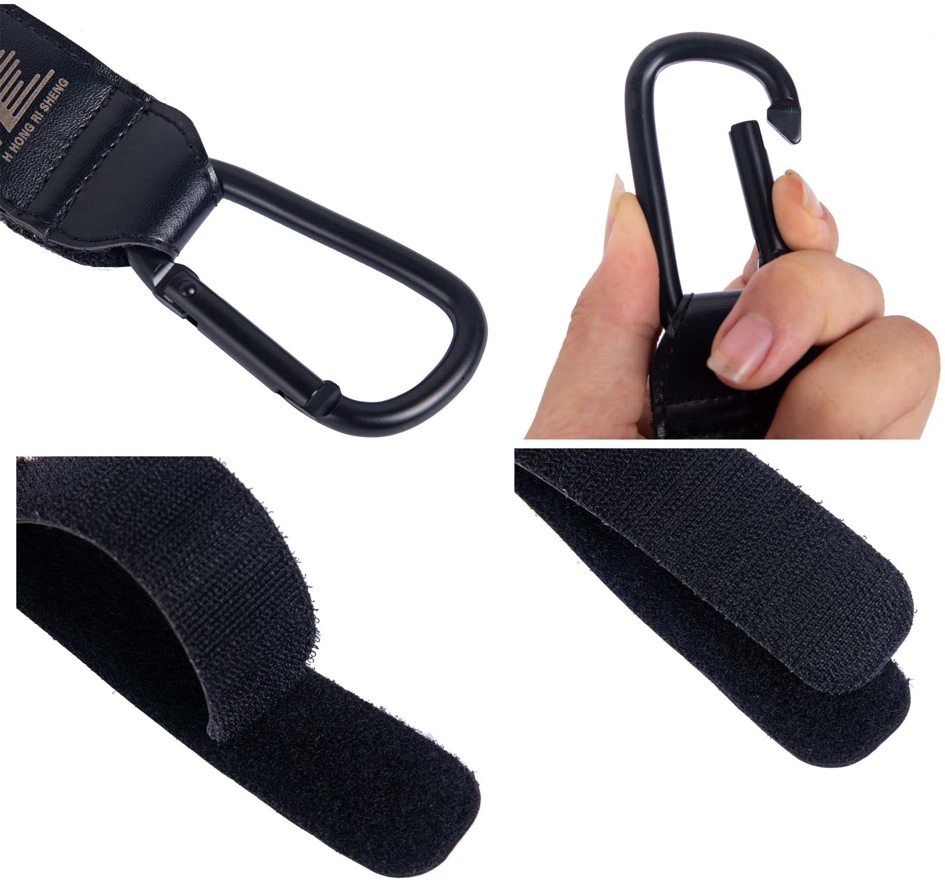 Stroller Hooks for Hanging Bags and Shopping Multipurpose Hooks for Grocery Shopping Bags Premium Vegan Leather Pram Straps (Black 2 Pack)