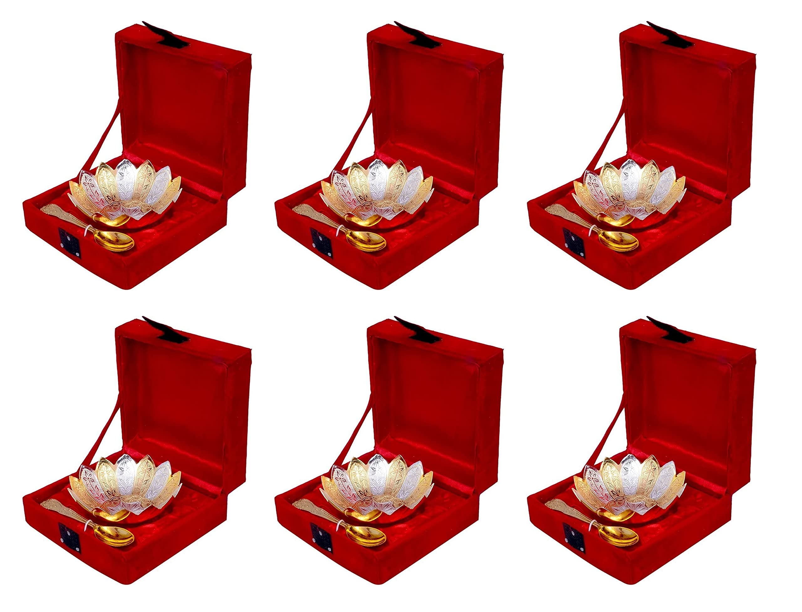NOBILITY Gold & Silver Plated Bowl Spoon Set Dry Fruits Dessert Serving Sets for Diwali Wedding Return Gift Items for Home Decorative Friends Relative 6 Sets