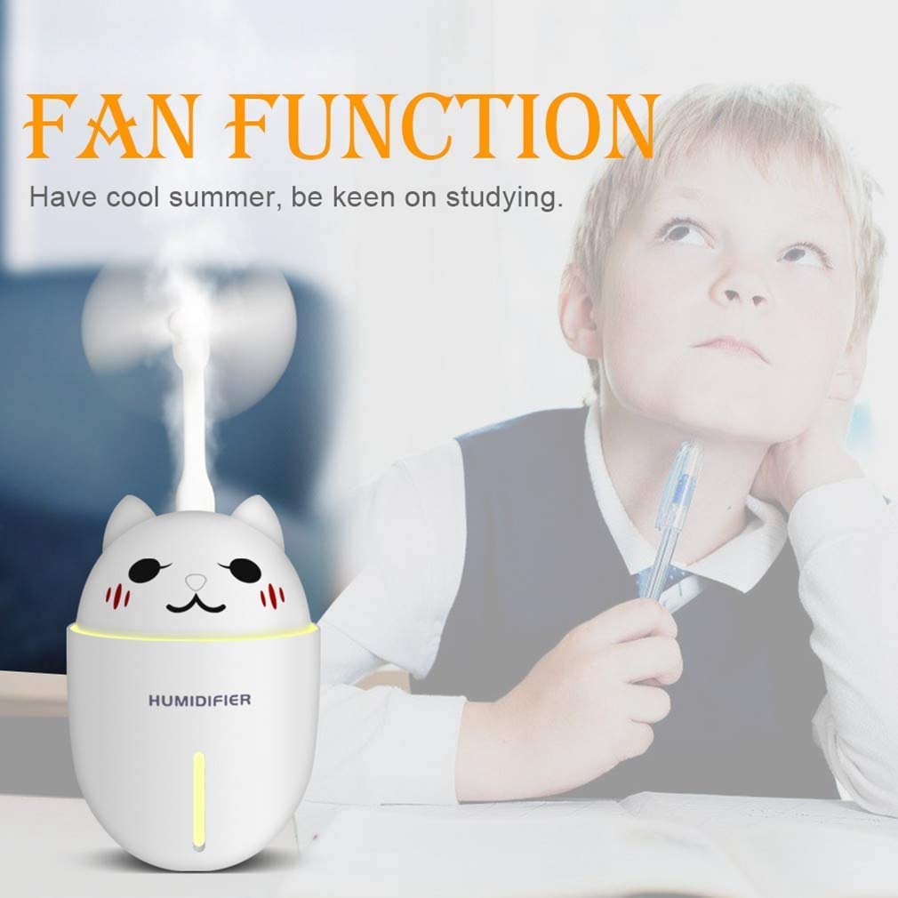 Mini USB Humidifier, Small Humidifier, Mist Humidifier, 3-in-1 Air Purifier Aroma Essential Oil Diffuser Air Freshener with Filter, Fan and Night Light Function Whisper Quiet Operation Automatic