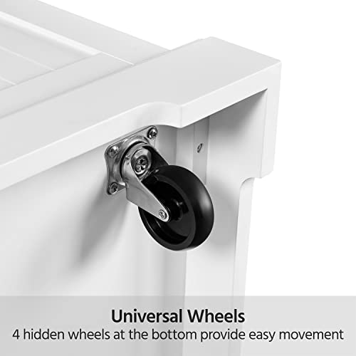 Yaheetech Rolling Kitchen Island Cart with 3 Drawers, Kitchen Storage Cabinet on Wheels with Open Shelves and Inner Adjustable Shelves for Dinning Room/Living Room, Thicker Rubberwood Top, White