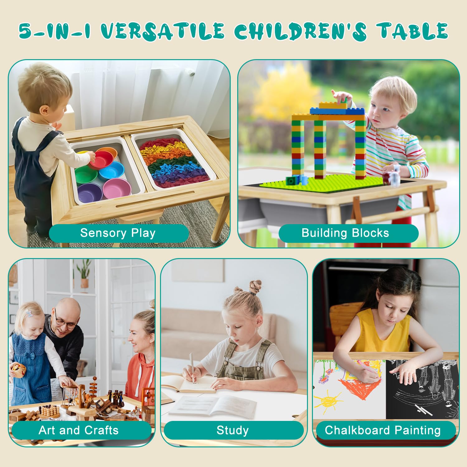 Wattne Sensory Table for Toddlers 1-5, Kids Activity Table Toddler Sensory Table with Paper Roll Holder,Lid & 2 Storage Bin, Wooden Sensory Table for Indoor Outdoor Use