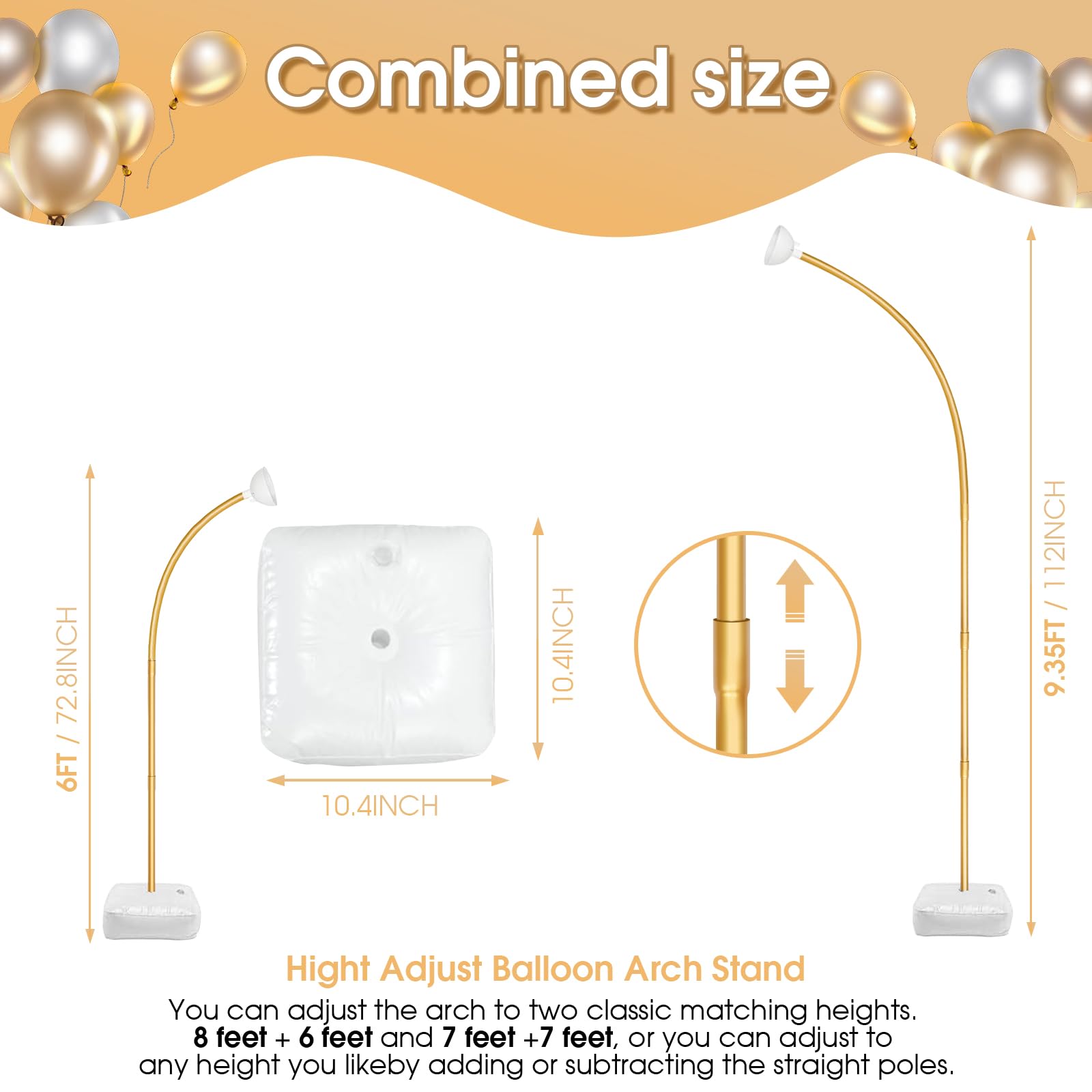Versatile Balloon Arch Kit - Adjustable 8.2FT & 6FT Bendable Balloon Stand with Bases and Manual Pump, Perfect for Weddings, Birthdays, Baby Showers, Holidays, Graduations, Party Decorations (White)