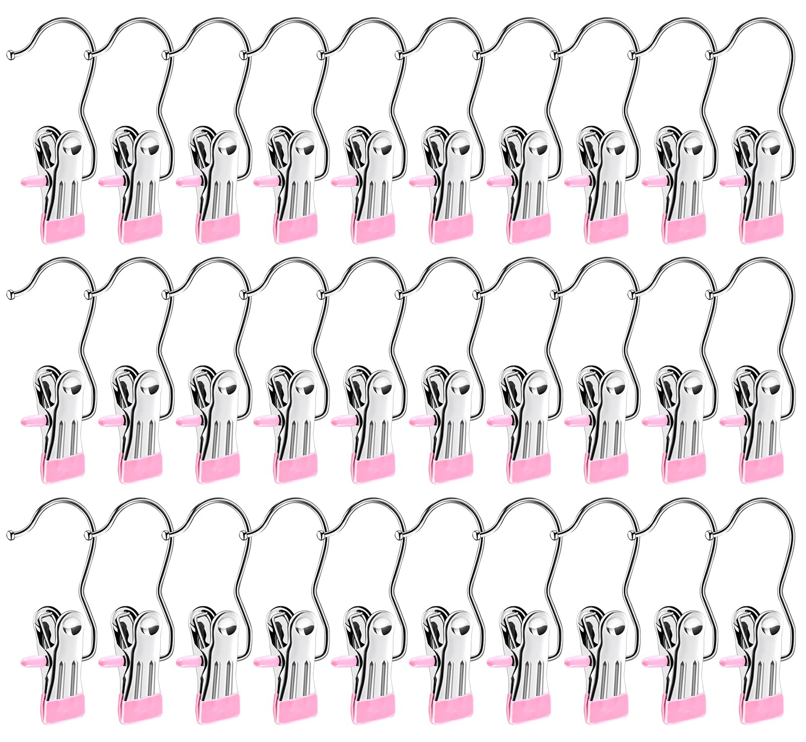 Yihurlm Boot Hangers for Closet,30 Pack Laundry Hooks with Clips,Stainless Steel Boot Hanger Clips,Portable Hangers Single Clip Space Saving Boot Clips for Hanging (Pink)