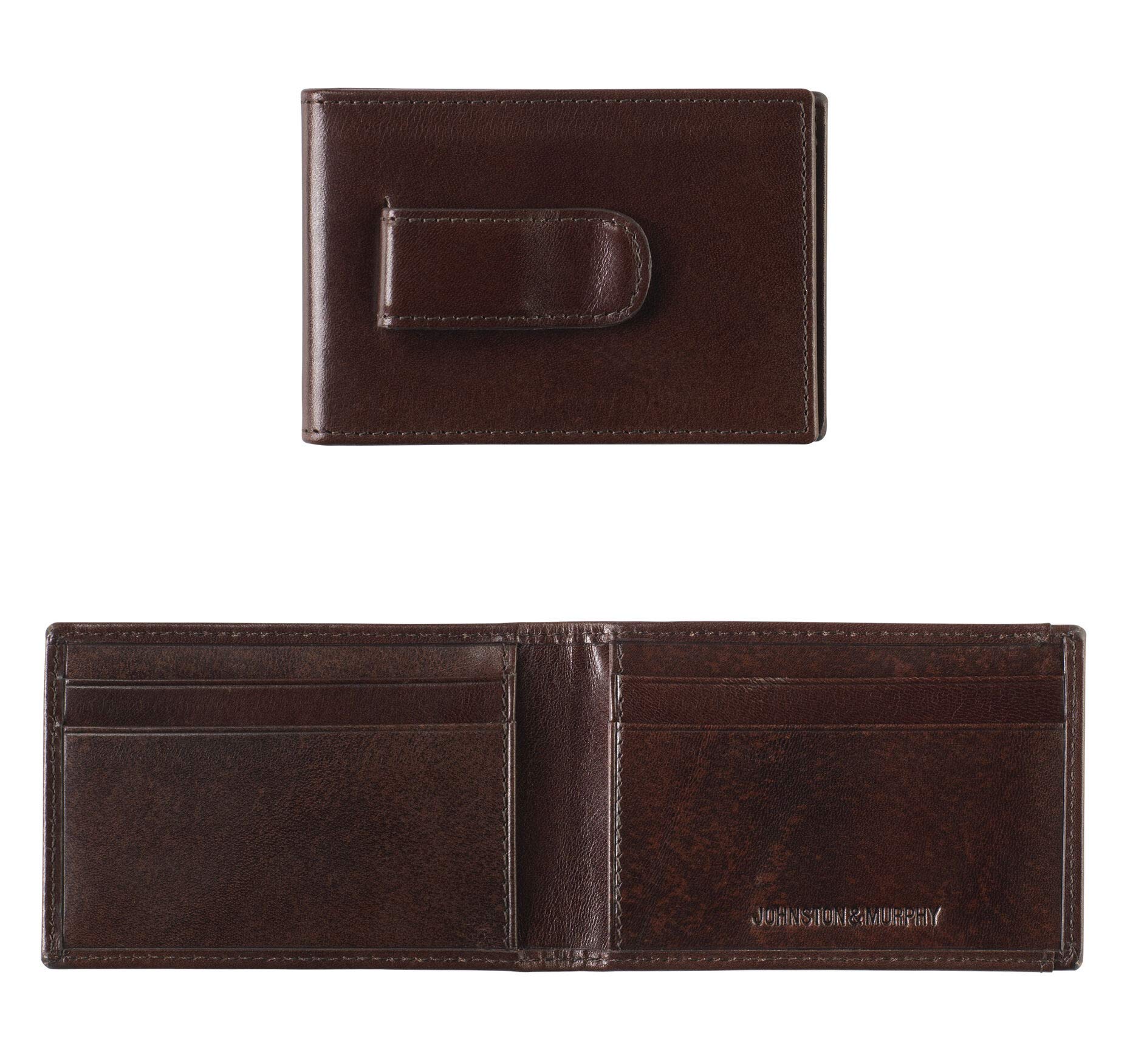 Johnston & Murphy Men's Italian Leather Two-Fold Money Clip Wallet Mahogany