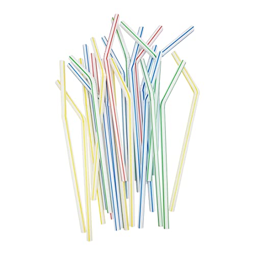 Party Bargains Flexible Drinking Straws 40 Count, Striped Colors, Disposable Plastic Straws, 0.23” diameter 7.63” long, Pack of 1
