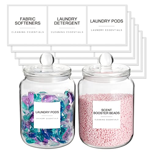 Mustry Glass Jars for Laundry Room Organization Jars Half Gallon Laundry Storage Glass Containers with Labels Organization with Lid for Laundry Detergent Laundry Pods Container, 2 Jars