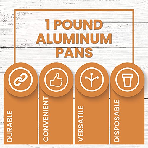 PARTY BARGAINS 1 Lb. Small Aluminum Pan with Lids - 100 Pack Set with Plastic Dome Lids, 5.5" x 4.5" Disposable Take-Out Pans for Meal Prep, Pies, Cakes, Meats (Max 240°C)
