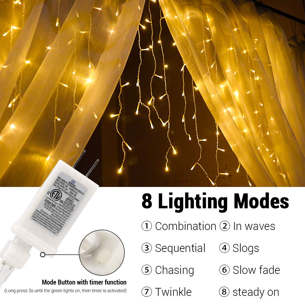 Lomotech Christmas Icicle Lights, 400 LED 80 Drops 39.4Ft 8 Modes Waterproof Christmas Lights Connectable with Timer for Holiday, Wedding Party, Eaves, Christmas Decorations (Blue)