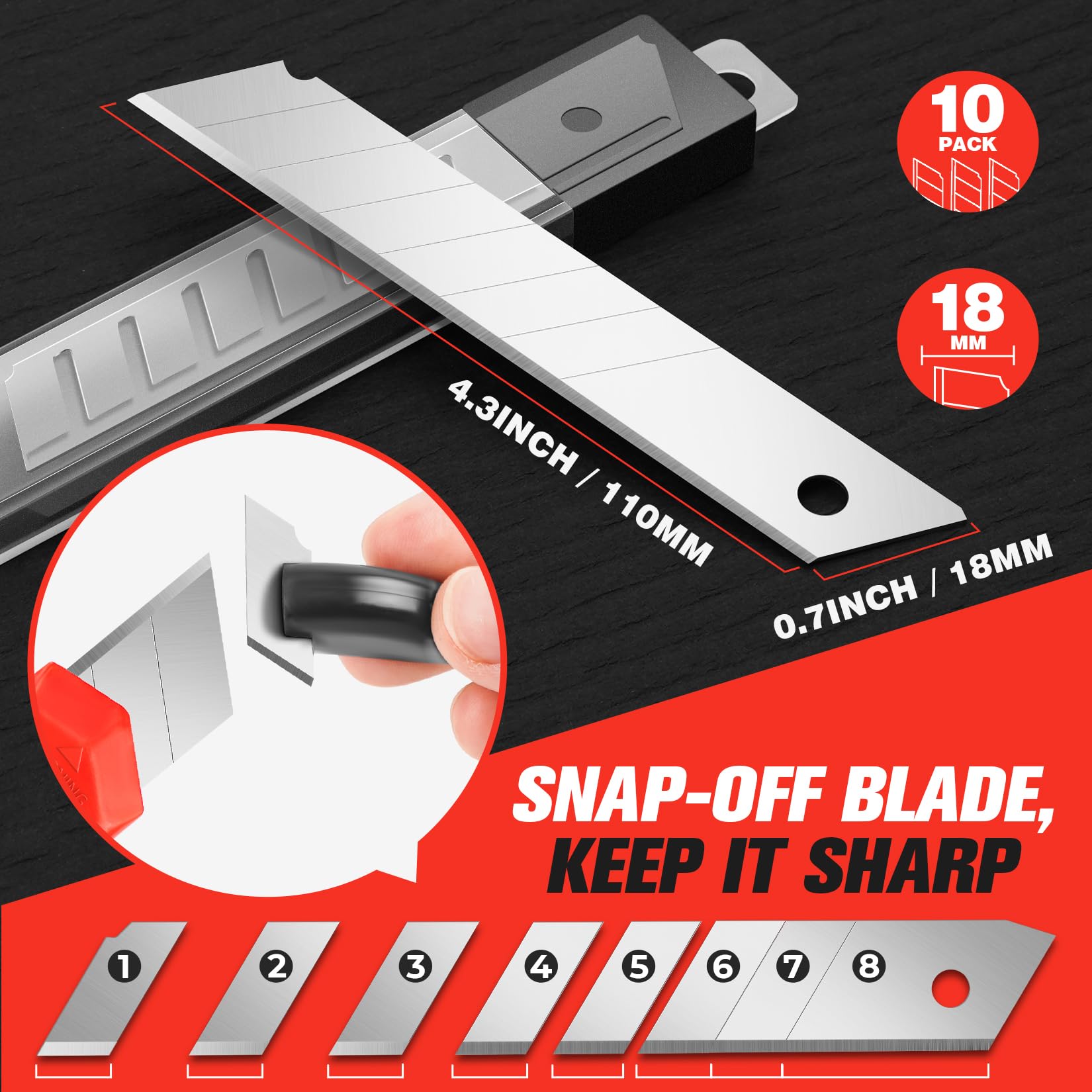 JOYUMY 3 Pack Box Cutter Utility Knife, Retractable Box Knife for Cartons, Cardboard, and Boxes, with 10 Piece 18mm Wider Snap-off Blade, Retractable Utility Knives Perfect for Office and Home Use