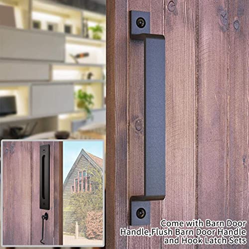 Signstek Sliding Barn Door Hardware Kit 6.6 FT Heavy Duty-Smoothly and Quietly- Easy to Install with Door Hook and 2 Handles - Fit 1 3/8-1 3/4" Thickness β Black (J Shape Hanger)