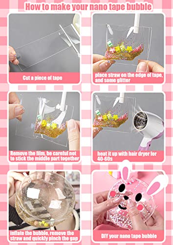 Nano Tape Bubble Kit, Super Elastic Bubble Balloons with 5pcs Straw, 2pcs Clamps, Stickers,12 Kinds of Glitter with Storage Box, Nano Tape Plastic Bubble Balloon DIY Craft Kit for Boys, Girl