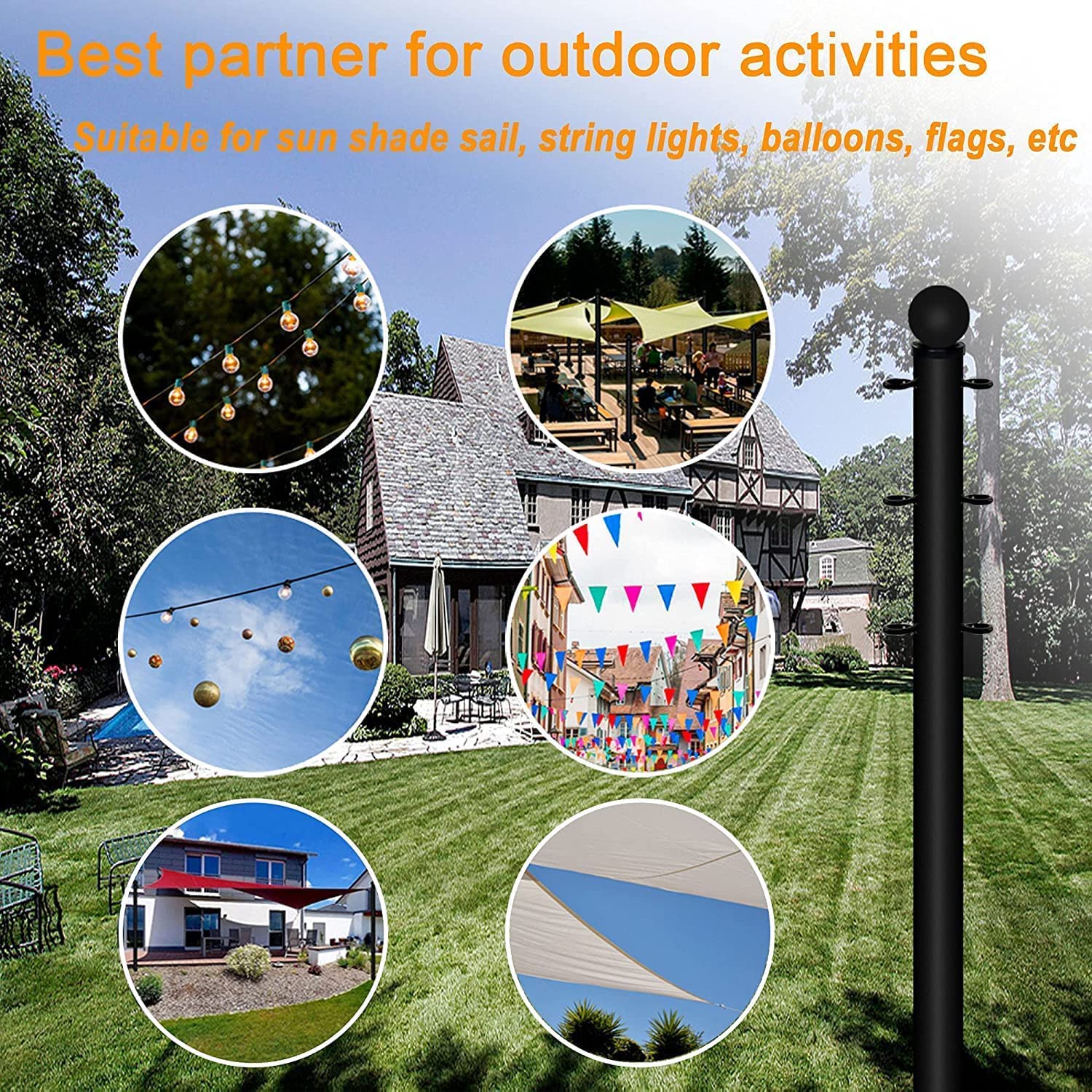 Shade Sail Pole Kit, 4 Poles of Set 10Ft Sun Shade Sail Poles Support Awning Canopy Shade Sail, Outdoor String Light Pole Post Heavy Duty Steel Post for Outside Deck Patio Backyard Wedding