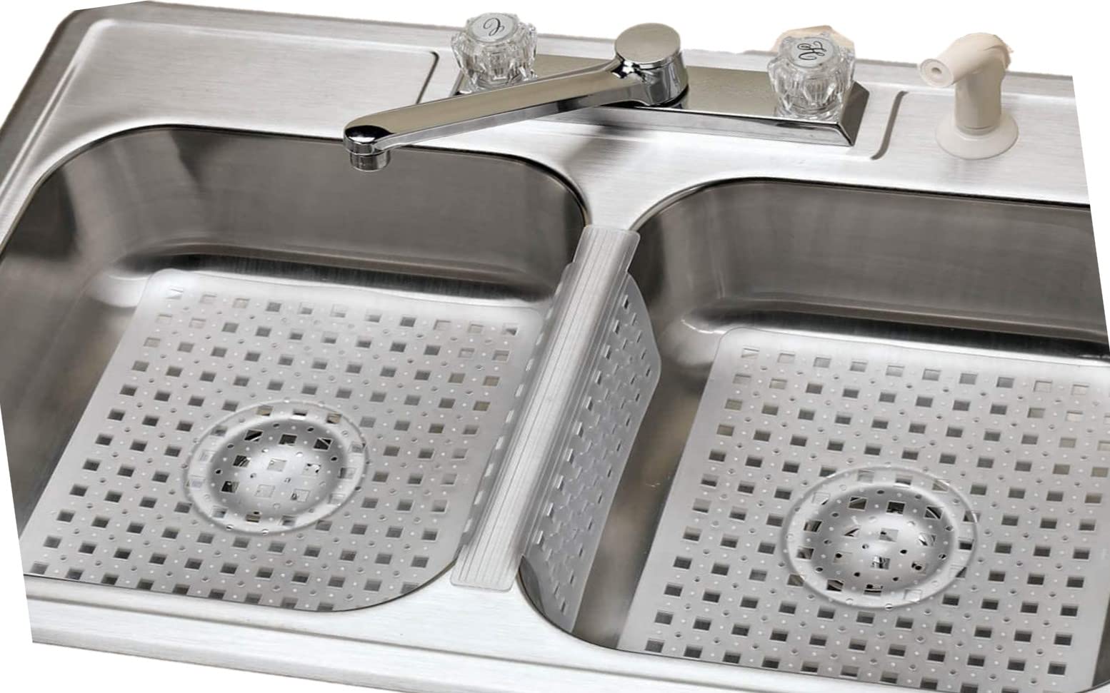 New Clear Kitchen Dish Safe Kitchen Sink Protector Mat Pad Set, 3 Piece Combo Set Includes -2 Sink Mats - 1 Sink Saddle