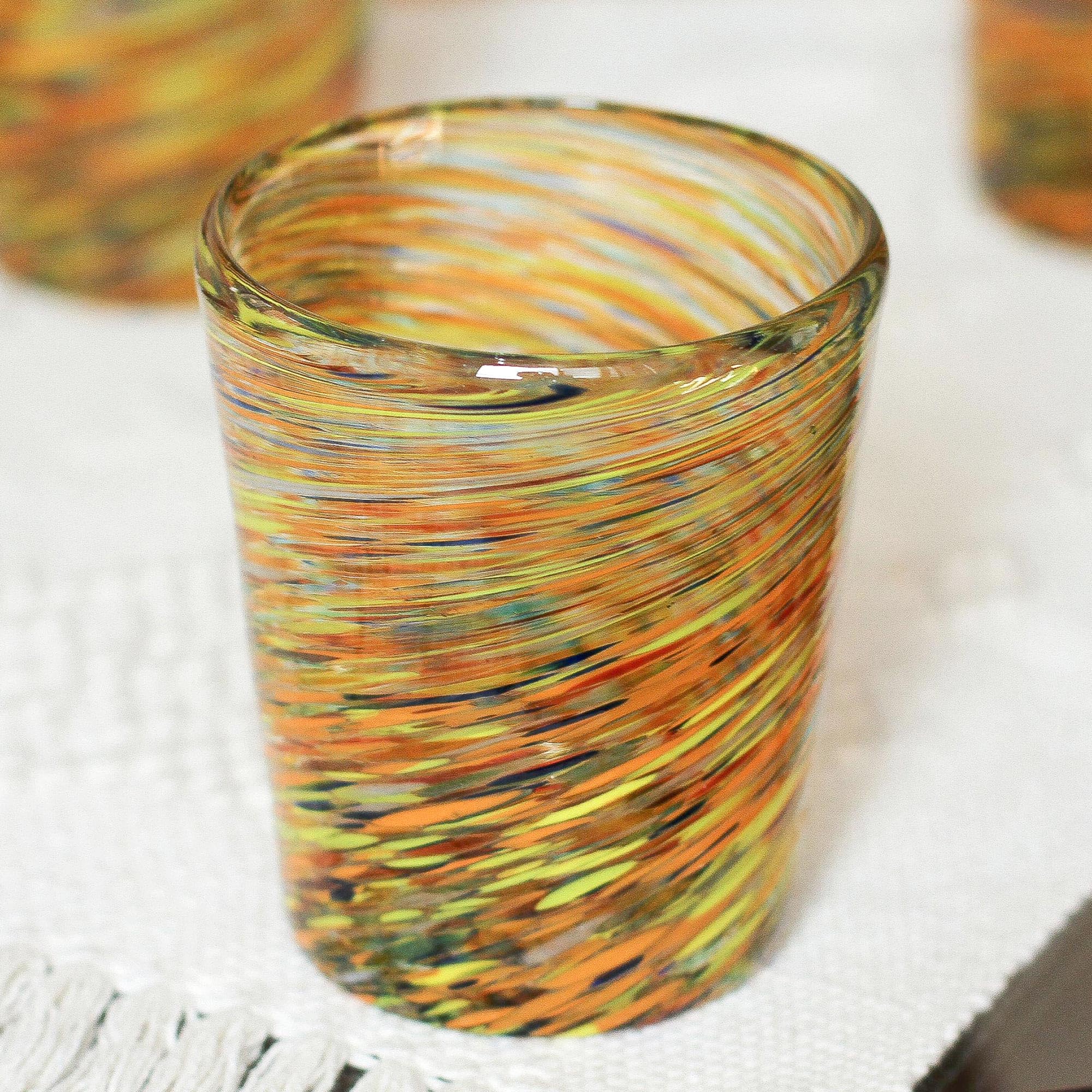 NOVICA Rainbow Centrifuge Hand Blown Multicolor Recycled Glass Water Glasses, 11 Oz, (Set Of 6)