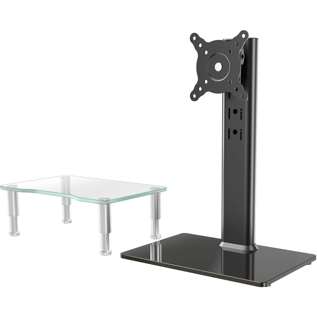 Single LCD Computer Monitor Free-Standing Desk Stand Riser for 13 inch to 32 inch Screen & Clear Tempered Glass Computer Monitor Riser with Height Adjustable Multi Media Desktop Stand