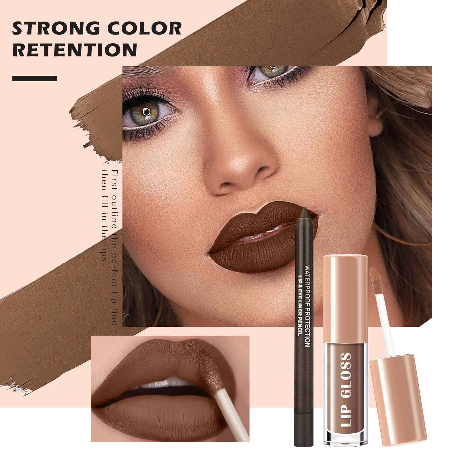 NewBang 3 Colors Dark Black Lipstick and Lipliner,Matte Liquid Lipstick Set,Black Brown Lip Stain Lip Gloss and Lip Liner Waterproof Longlasting Lip Halloween Christmas Makeup(6 pcs)