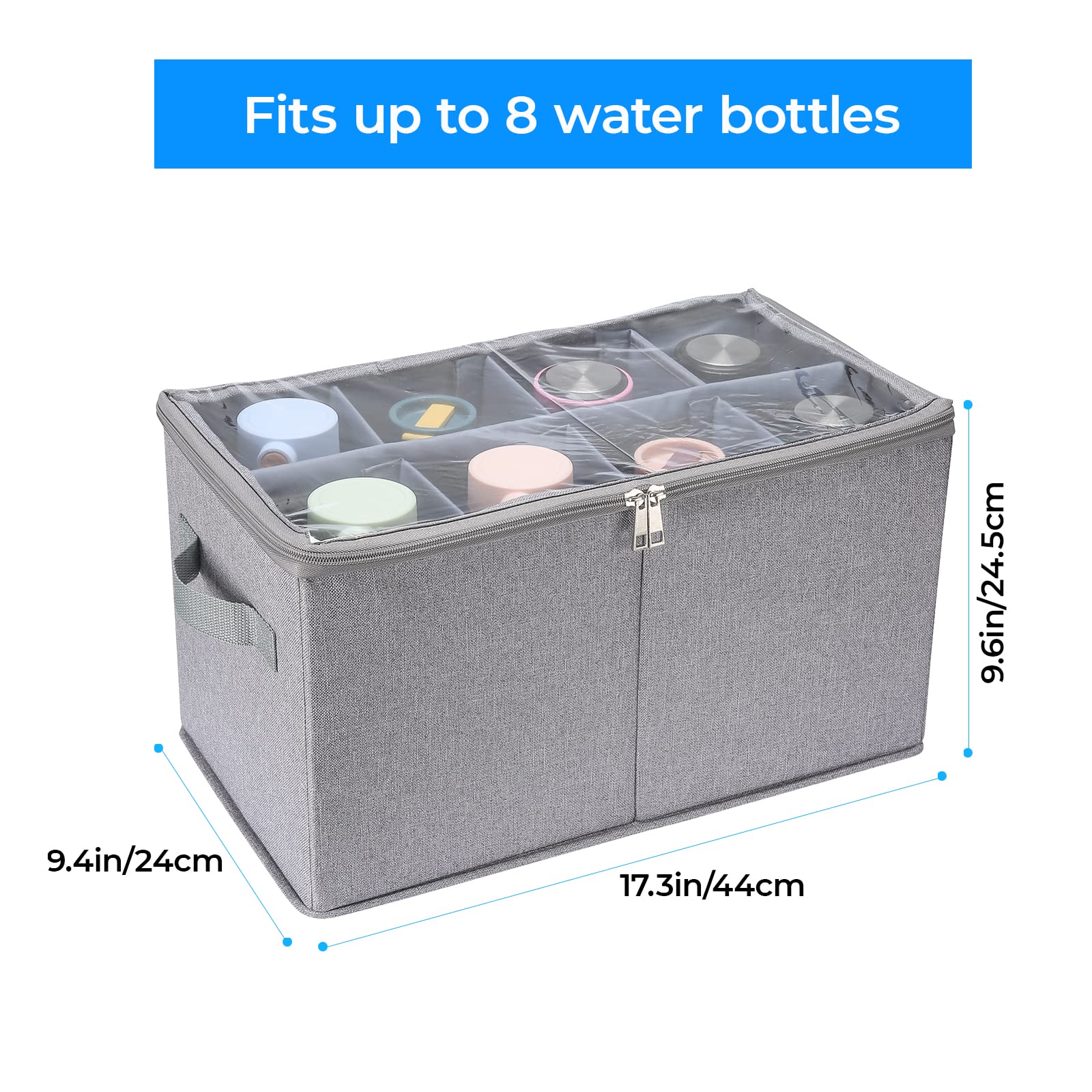 Puricon Water Bottle Storage Containers with Dividers, Drinkware Bottle Boxes Case with Lid for Kitchen Cabinet Cardboard Pantry Shelf -Grey