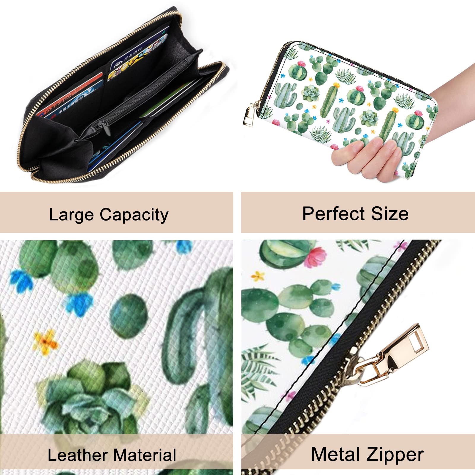 Qwalnely Cactus Wallet PU Leather, Cactus Purse Phone Money Credit Card Holder