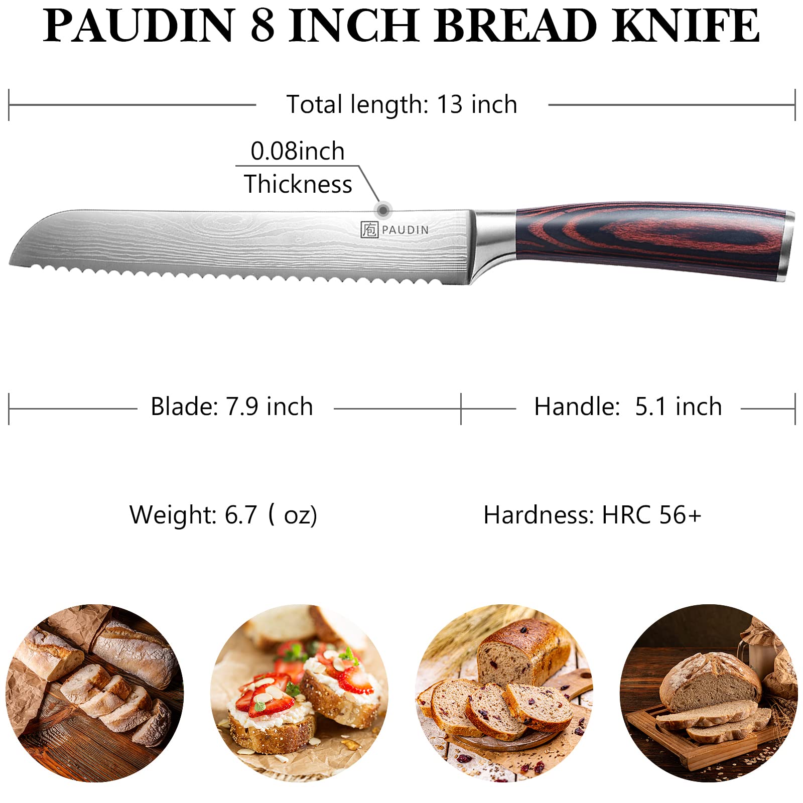 PAUDIN Bread Knife + Utility Knife 5 inch