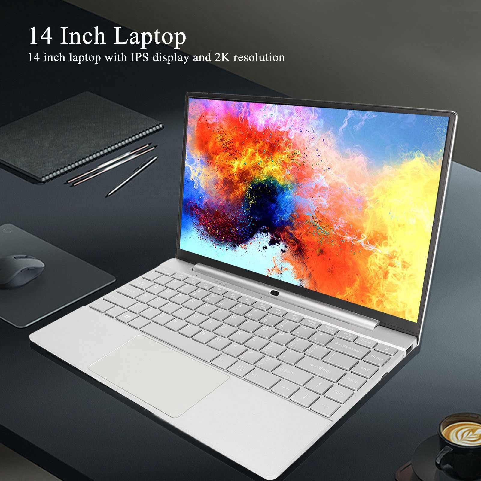 Naroote 14in Laptop, Massive Storage 14in IPS Display 2K Resolution Portable Laptop with Keyboard Backlight for Entertainment (6+256G UK Plug)
