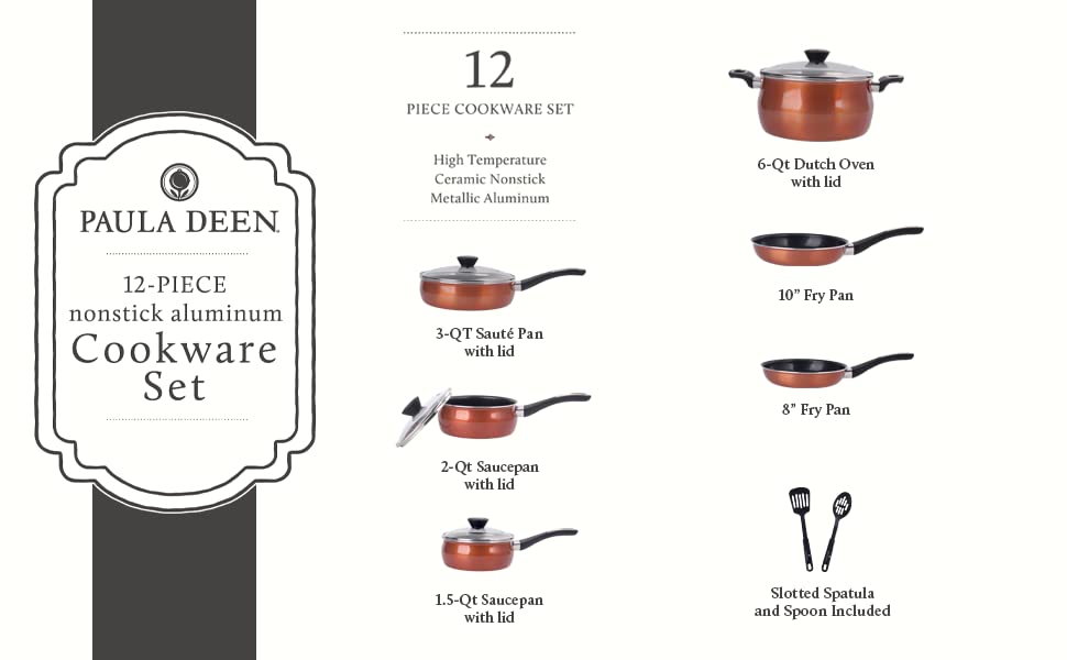 Paula Deen PD12PASSBK 12 Piece Cookware Set Black
